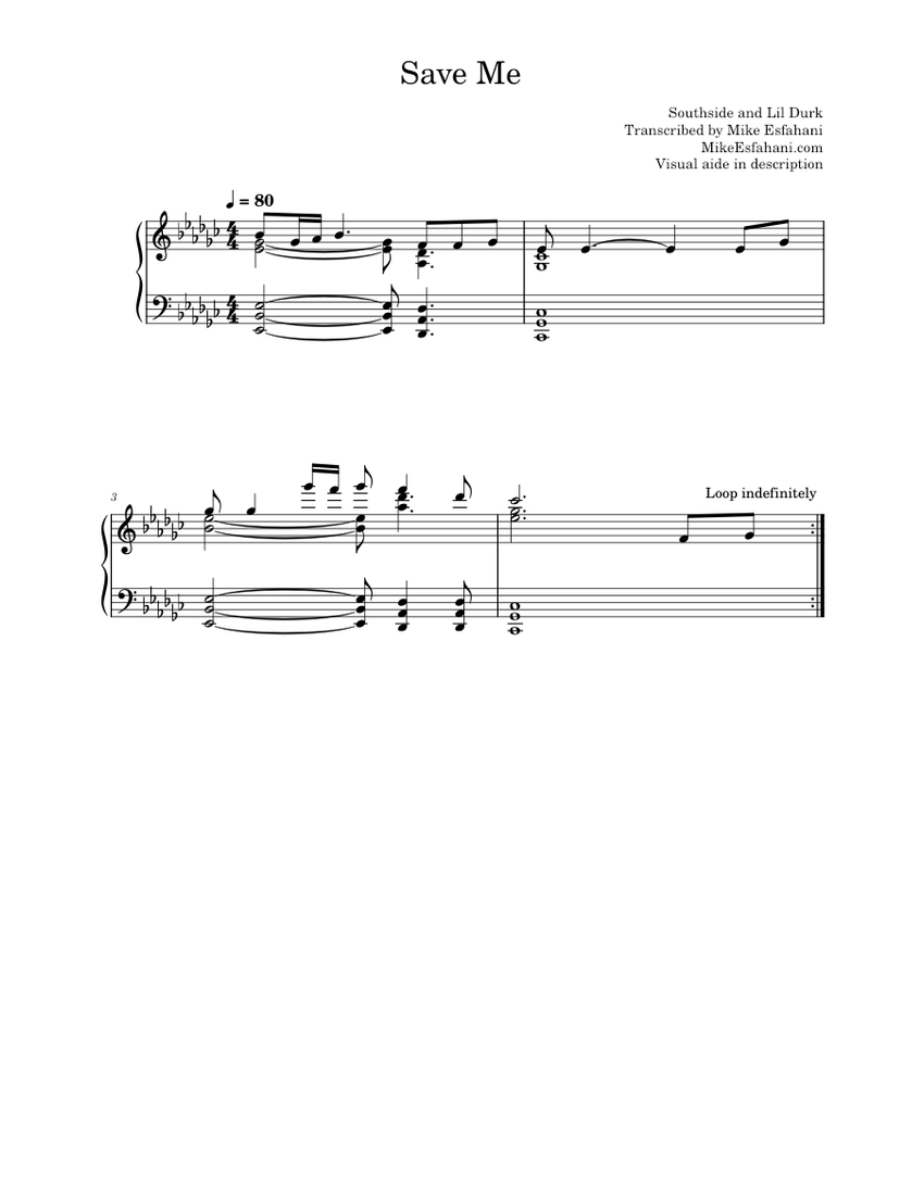 Save Me - Southside and Lil Durk Sheet music for Piano (Solo ...
