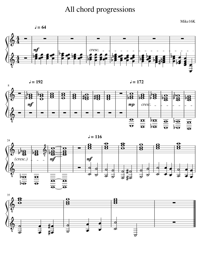 All Chord Progressions Sheet Music for Piano (Solo) Easy | MuseScore.com