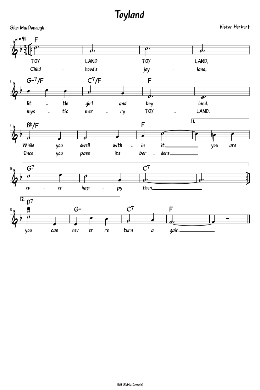 Toyland (Lead sheet with lyrics ) Sheet Music for Piano (Solo) Easy ...
