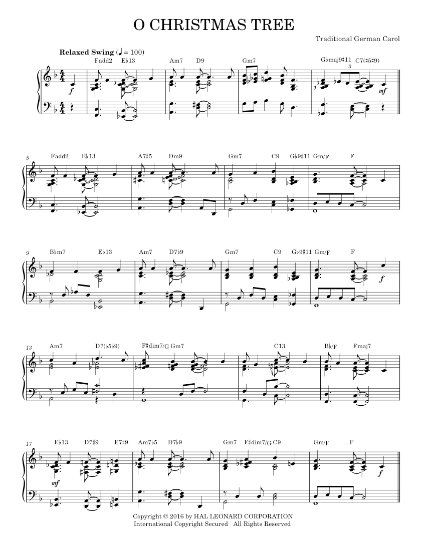 o christmas tree Sheet music for Piano by Misc Christmas: Music Notes ...