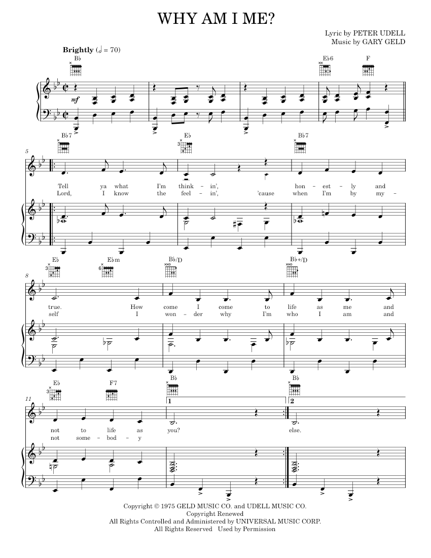 Play Official version of Why Am I Me? sheet music by Peter Udell ...