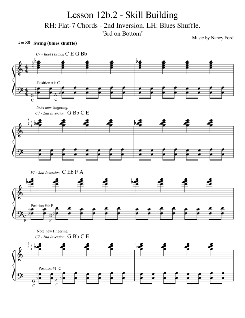 Lesson 12b2 - Skill Building - RH Flat 7 Chords - 2nd Inversion, LH ...