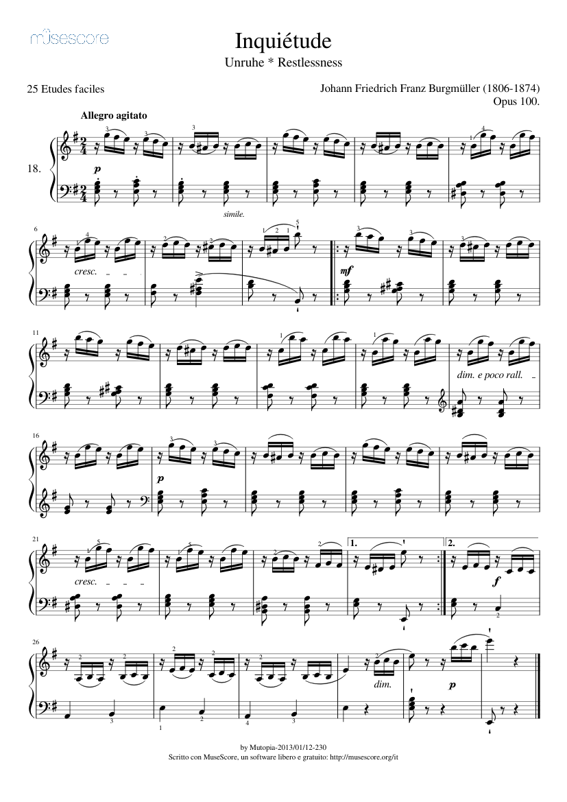 Inquiétude Sheet Music for Piano (Solo) | MuseScore.com