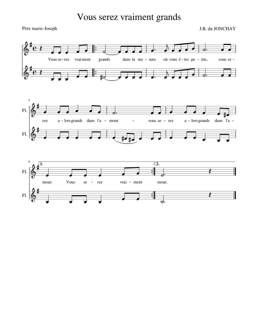 Venez, approchez-vous ! Sheet music for Flute (Woodwind Duet ...