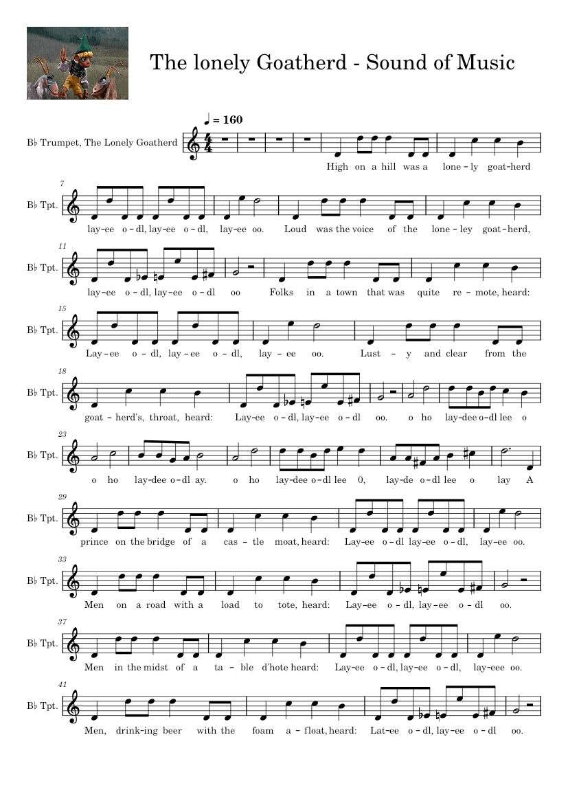 Sound of Music - The lonely goatherd Sheet music for Trumpet in b-flat ...