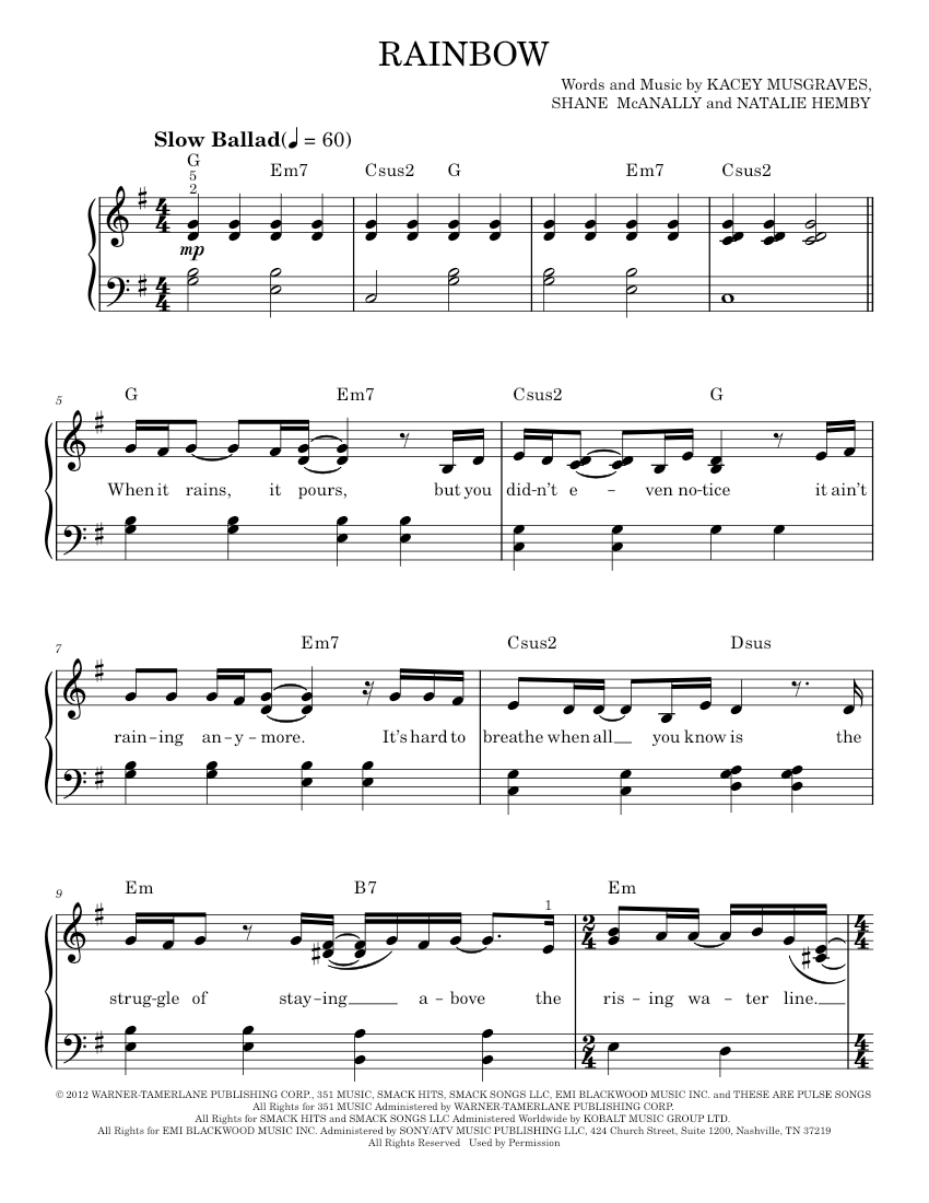 rainbow Sheet music for Piano: Music Notes