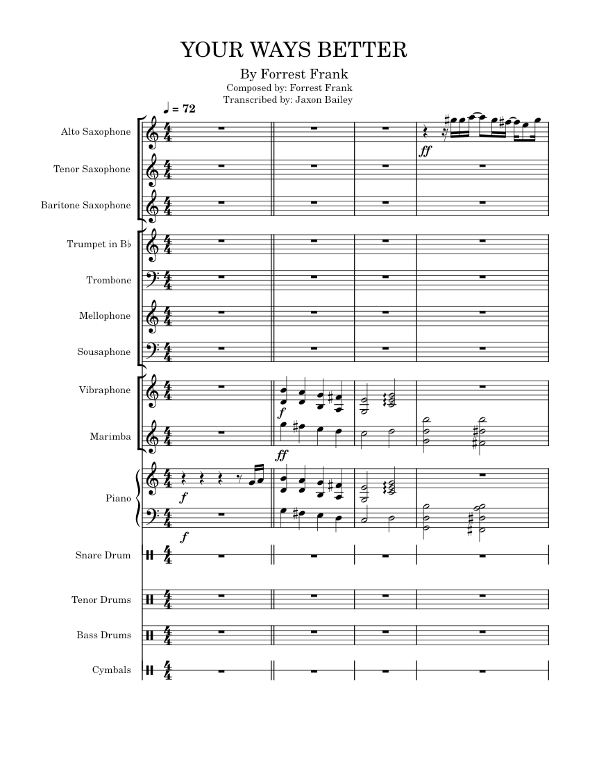 YOUR WAYS BETTER Sheet Music for Piano, Trombone, Tuba, Saxophone alto ...