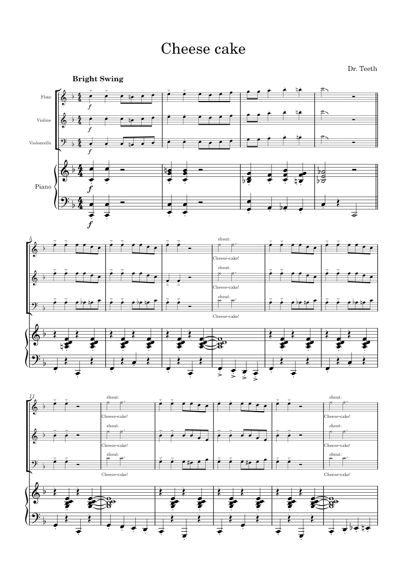 cheesecake Sheet music for Piano, Flute, Violin, Cello (Mixed Quartet ...