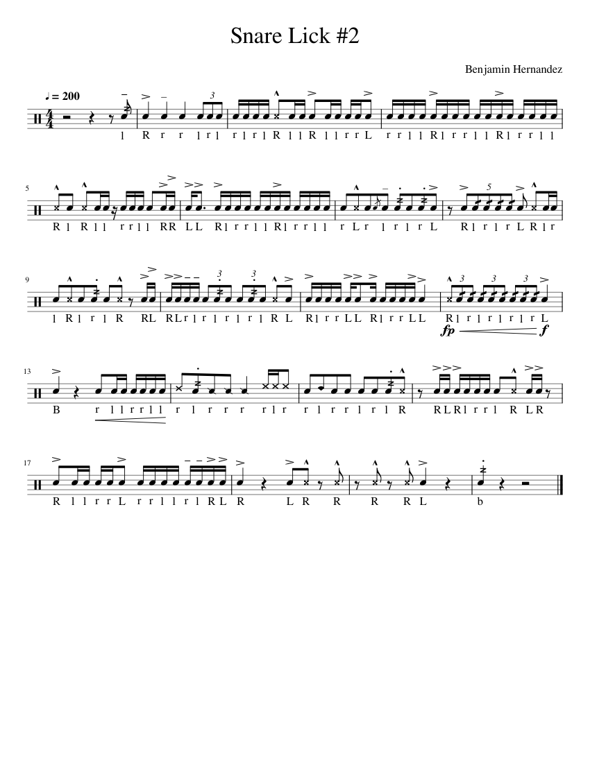 Snare_Lick_#2 Sheet music for Snare drum (Solo) | Musescore.com