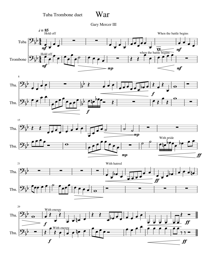 War Sheet music for Trombone, Tuba (Brass Duet) | Musescore.com