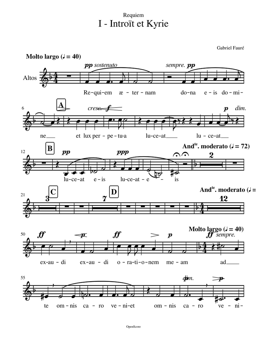 Faure Requiem - Introït et Kyrie ALT Sheet music for Soprano, Alto ...