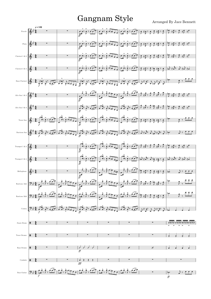 Gangnam Style for marching band Sheet Music for Trombone, Flute piccolo ...