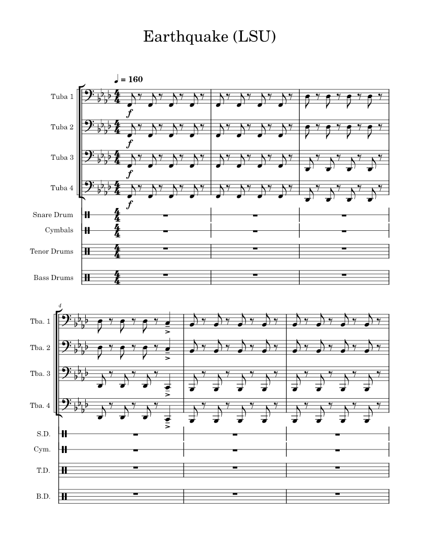 Earthquake – LSU Sheet music for Tuba, Snare drum, Crash, Tenor drum ...