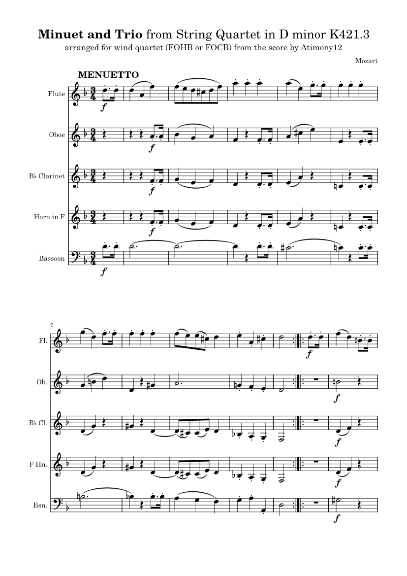 Minuet and trio from String Quartet No.15 in D minor, K421.3 - Wolfgang Amadeus Mozart Sheet ...