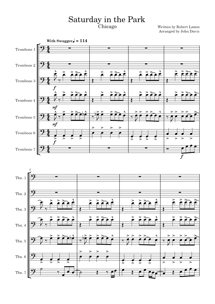 Saturday in the Park – Robert Willam Lamm Sheet Music for Trombone ...