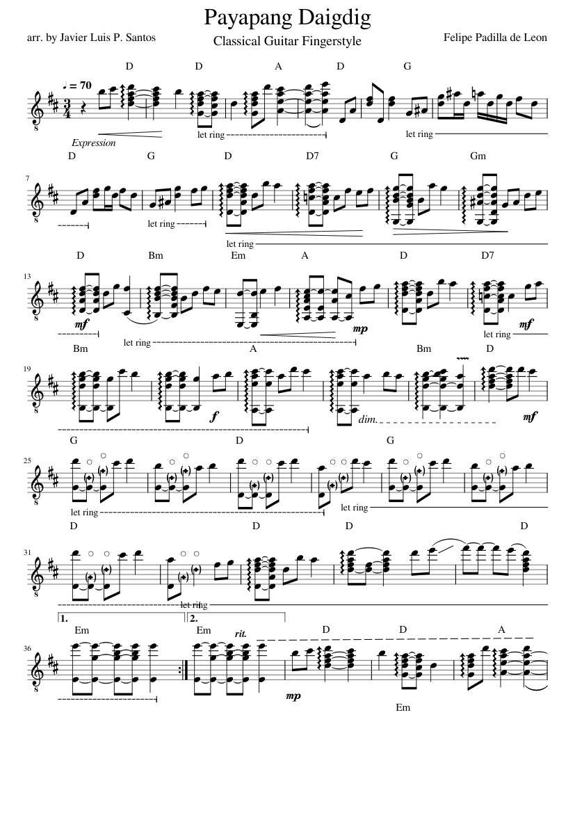 Payapang Daigdig Sheet music for Guitar (Solo) | Musescore.com