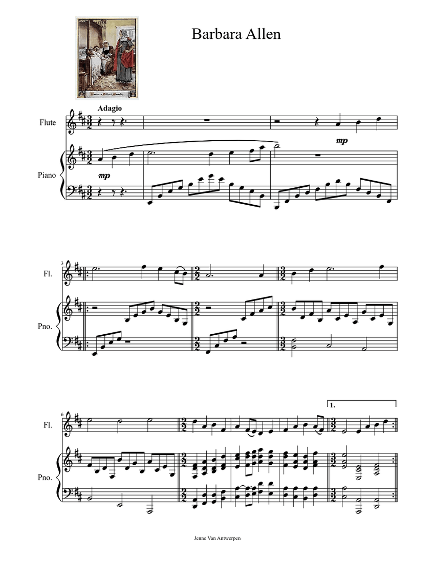 Barbara Allen Sheet music for Piano, Flute (Solo) | Musescore.com