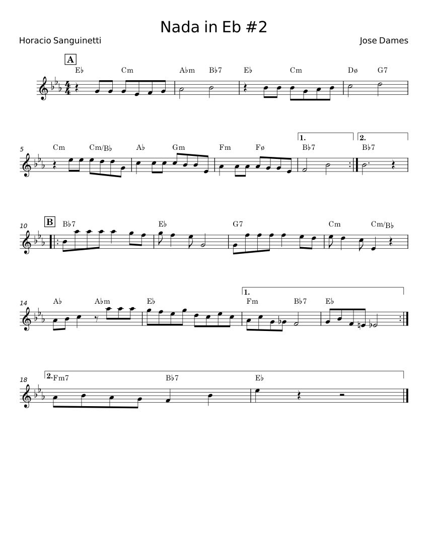 Nada in Eb 2 - Jose Dames Sheet music for Piano (Solo) Easy | Musescore.com