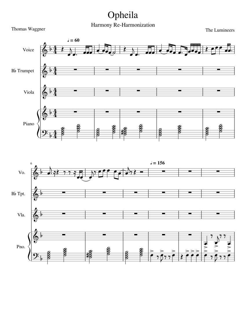 Opheila Sheet music for Piano, Vocals, Trumpet in b-flat, Viola (Mixed ...