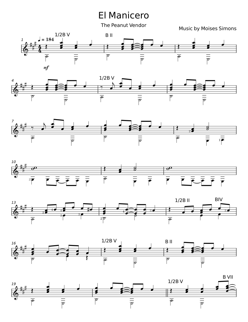 El Manicero - Moises Simons Sheet Music for Guitar (Solo) | MuseScore.com