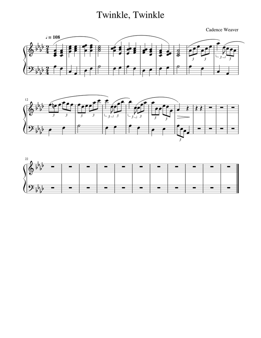 Twinkle, Twinkle Sheet music for Piano (Solo) | Musescore.com