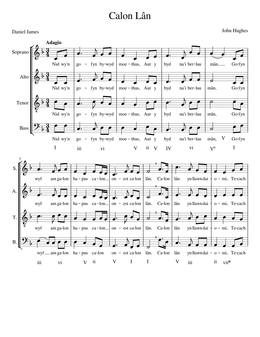Calon Lân -SATB Sheet music for Soprano, Alto, Tenor, Bass voice (SATB ...