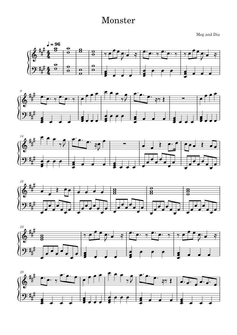 Monster – Meg & Dia Sheet Music for Piano (Solo) | MuseScore.com