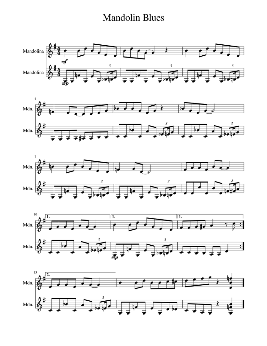 Mandolin Blues Sheet music for Mandolin (Mixed Duet) | Musescore.com