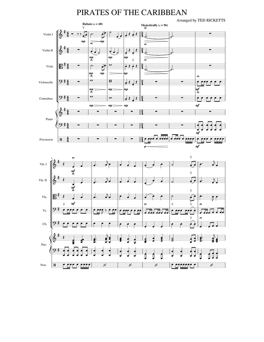 PIRATES OF THE CARIBBEAN | Orchestra Arranged by Ted Ricketts Sheet ...
