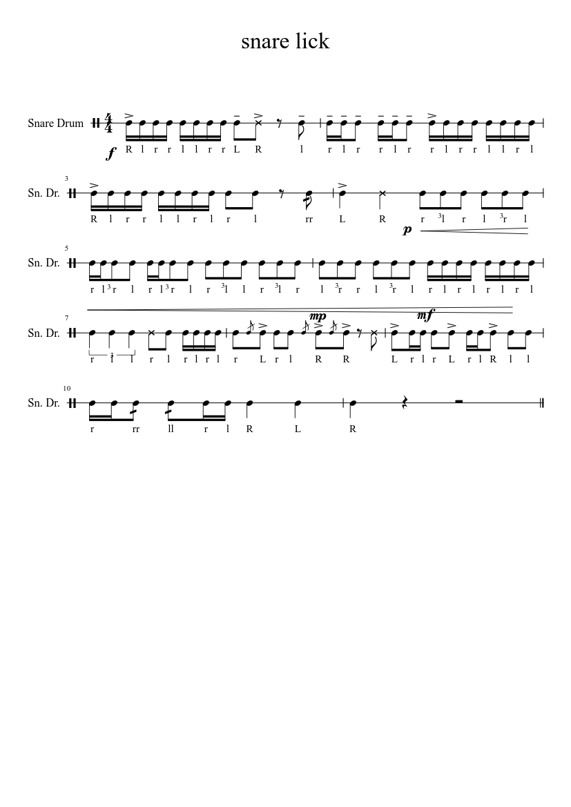 snare lick Sheet Music for Snare drum (Solo) | MuseScore.com