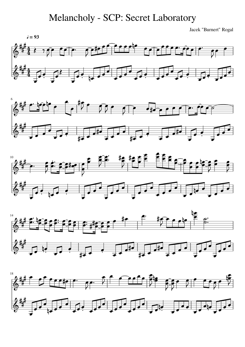 Melancholy - SCP: Secret Laboratory Sheet Music for Piano (Solo ...