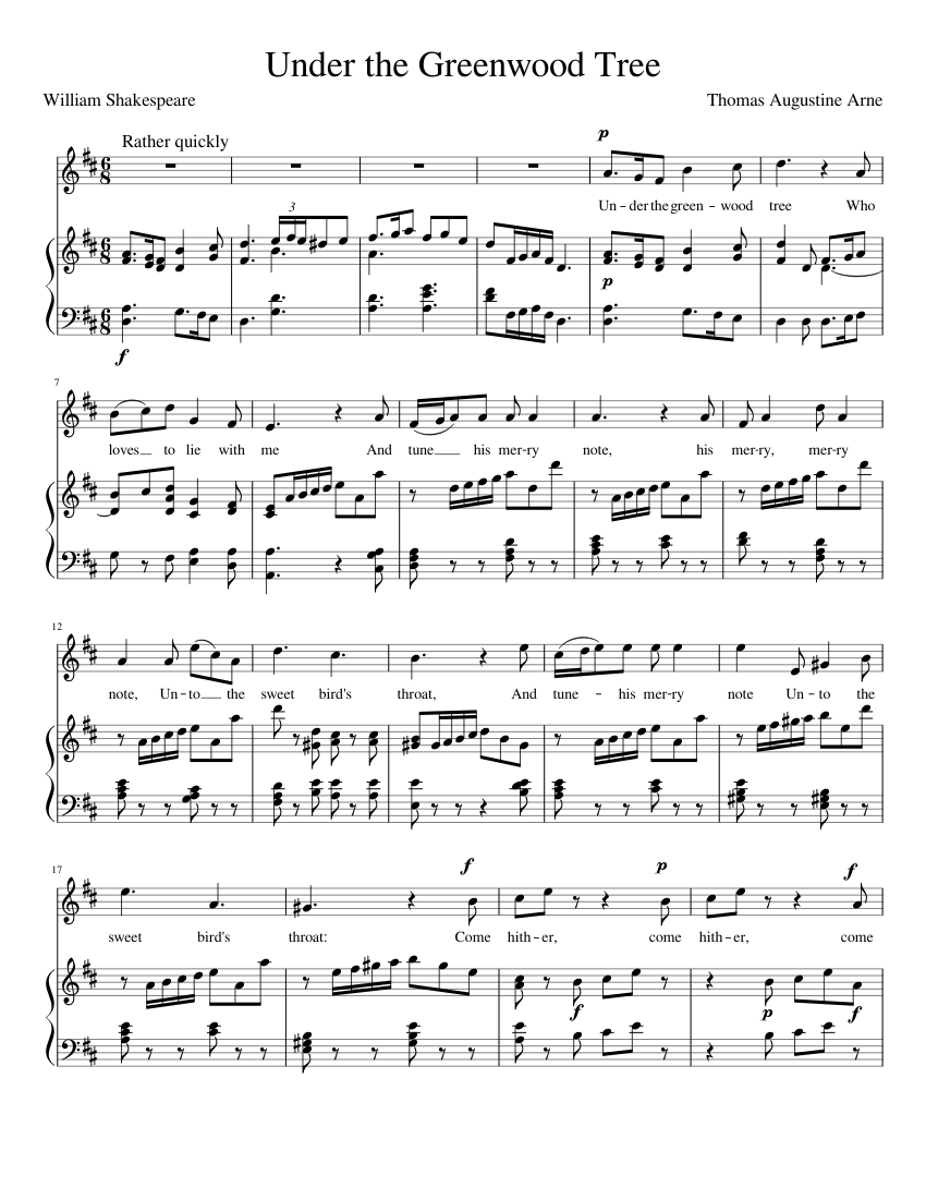 Under the Greenwood Tree Sheet Music for Piano, Vocals (Piano-Voice ...