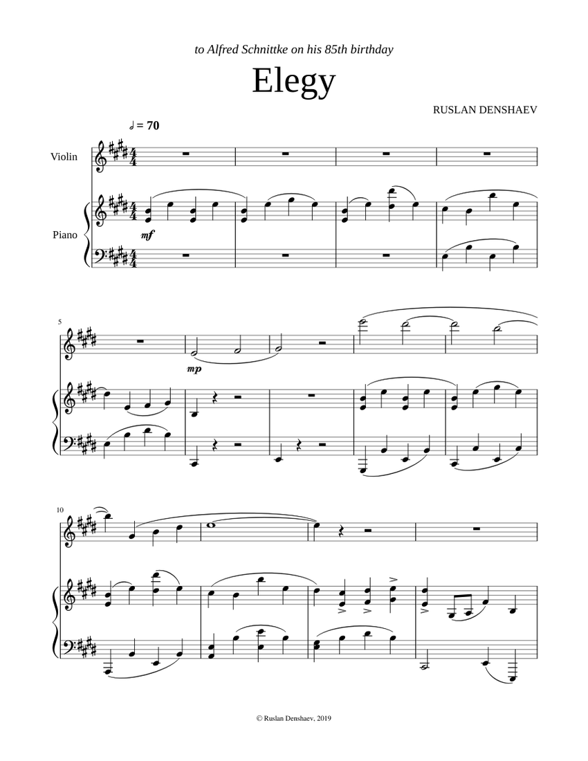 Elegy Sheet music for Piano, Violin (Mixed Duet) | Musescore.com