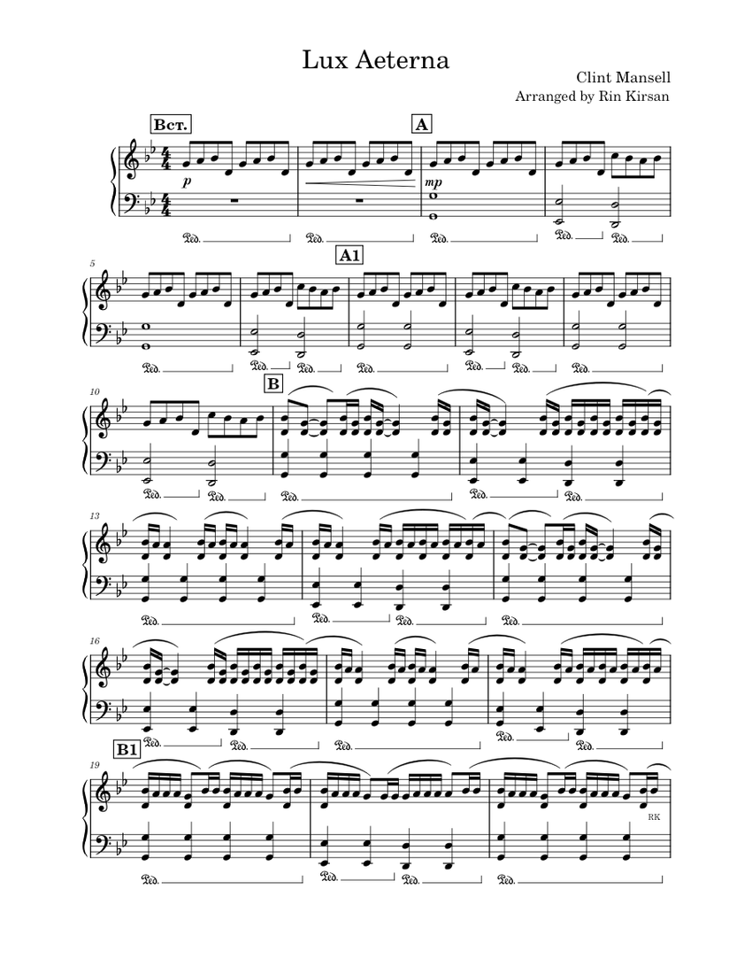 Lux Aeterna – Clint Mansell Sheet music for Piano (Solo) | Musescore.com