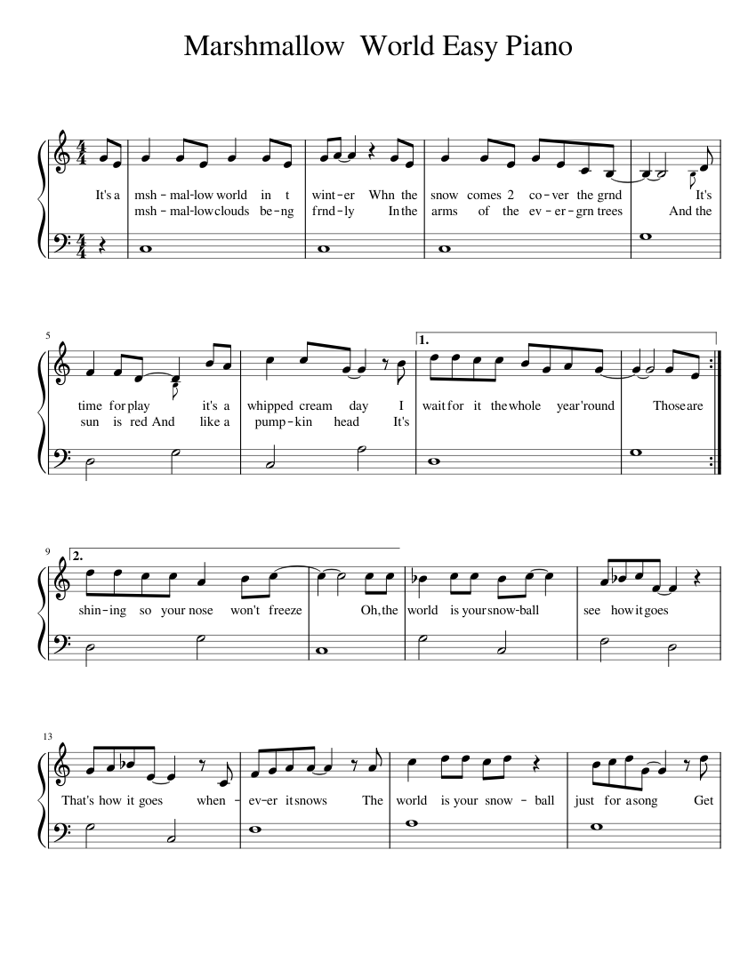 A Marshmallow World – Peter De Rose Marshmallow World Easy Piano Sheet ...