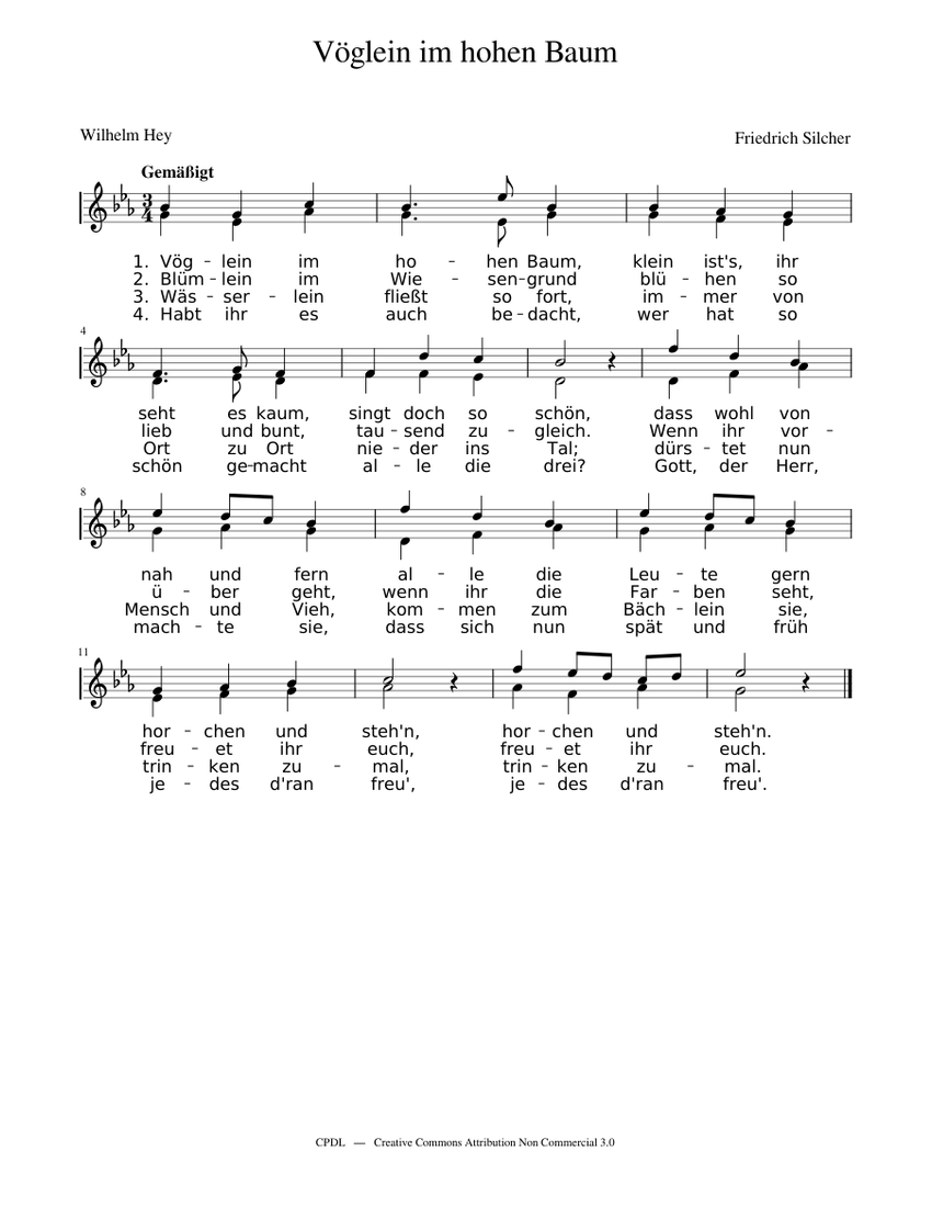 Vöglein im hohen Baum - Friedrich Silcher Sheet music for Vocals (Solo ...