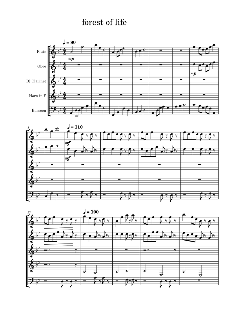 forest of life Sheet music for Flute, Oboe, Clarinet in b-flat, Bassoon ...