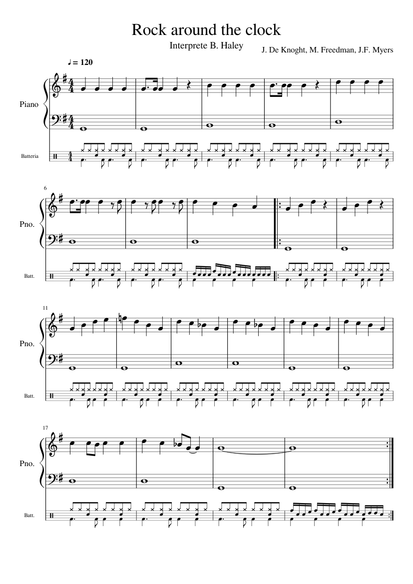 Rock around the clock Sheet music for Piano, Drum group (Mixed Duet ...