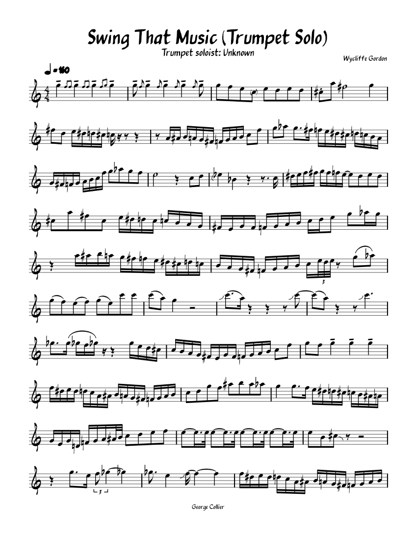 Swing That Music – Wycliffe Gordon Swing That Music Trumpet Solo Sheet ...