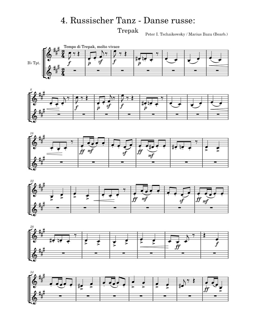 Russian Dance (Nutcracker) - Tschaikowski Sheet music for Trumpet in b ...