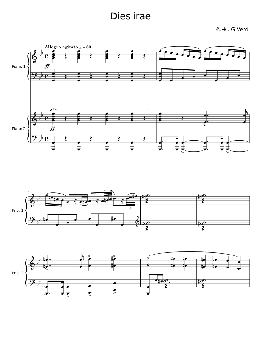 Dies irae - G. Verdi Sheet music for Piano (Piano Duo) | Musescore.com
