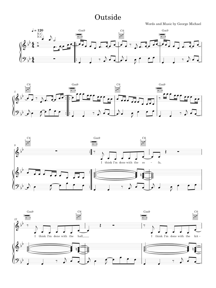 Play Official version of Outside sheet music by George Michael for ...