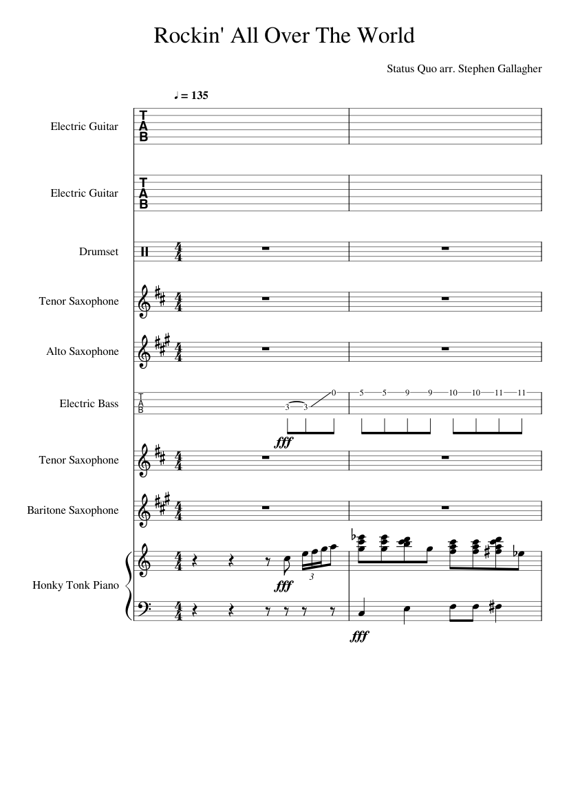 Rockin' All Over The World Sheet Music and Tab for Piano, Saxophone ...