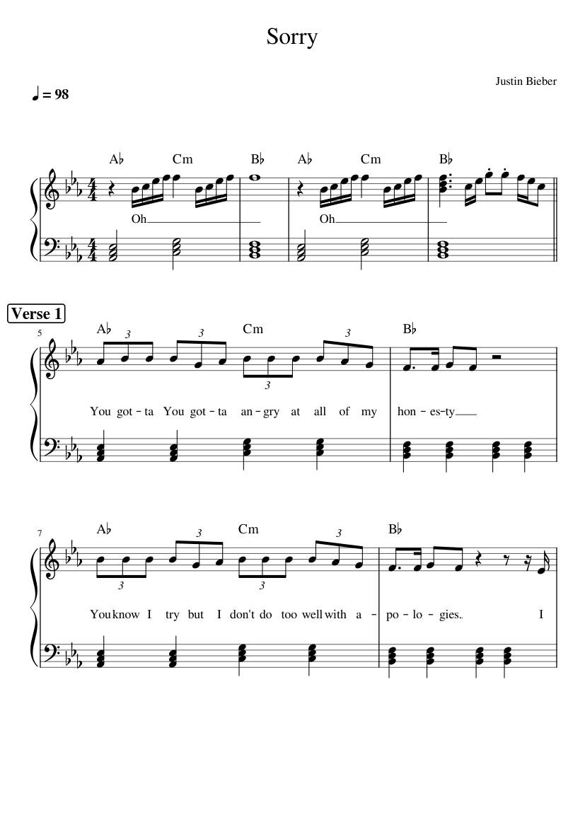 Sorry – Justin Bieber Sheet music for Piano (Solo) Easy | Musescore.com