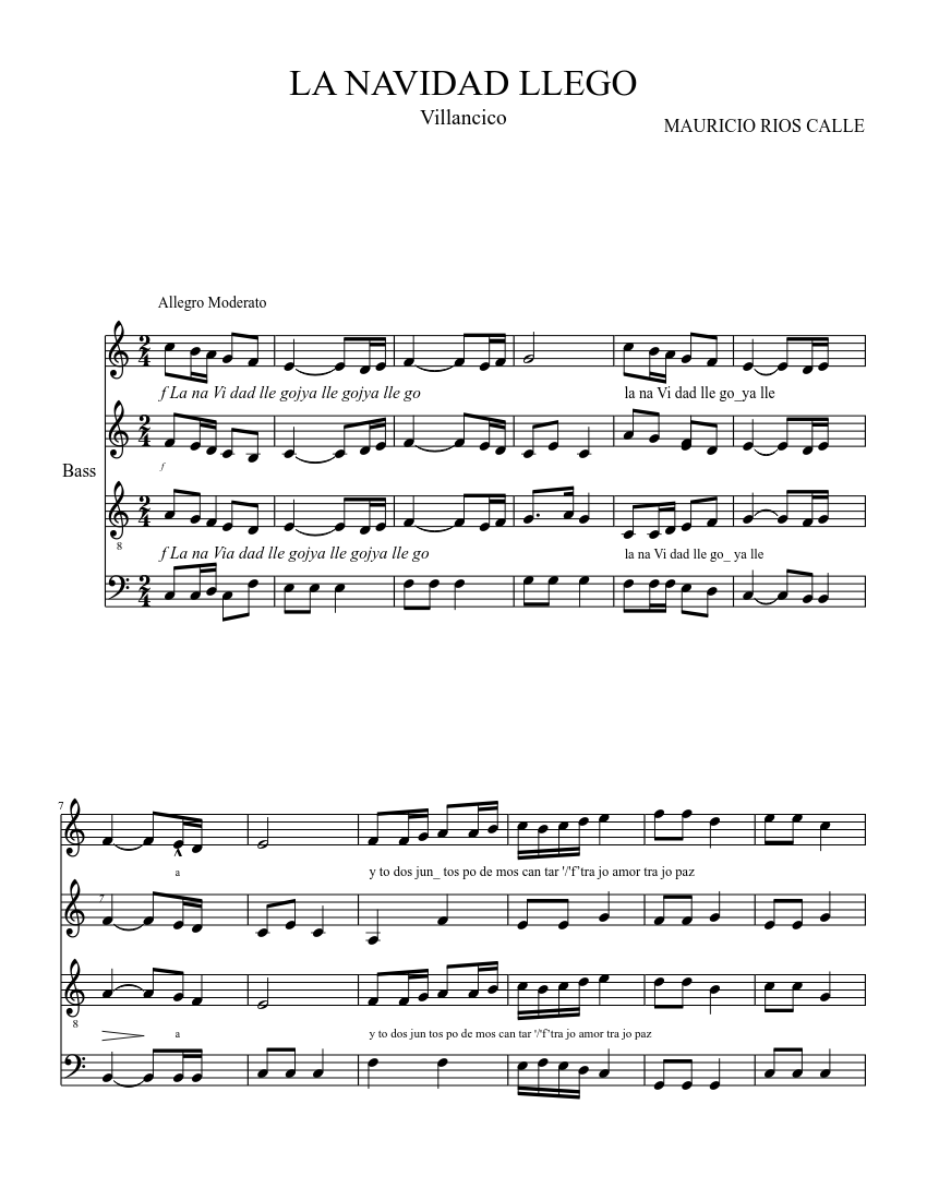La Navidad Llego Sheet music for Bass guitar (Solo) | Musescore.com