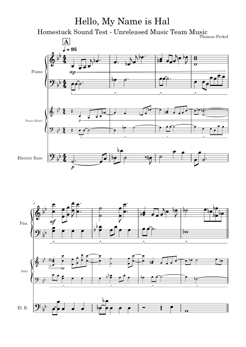 Hello, My Name is Hal – Thomas Ferkol Sheet music for Piano, Bass ...