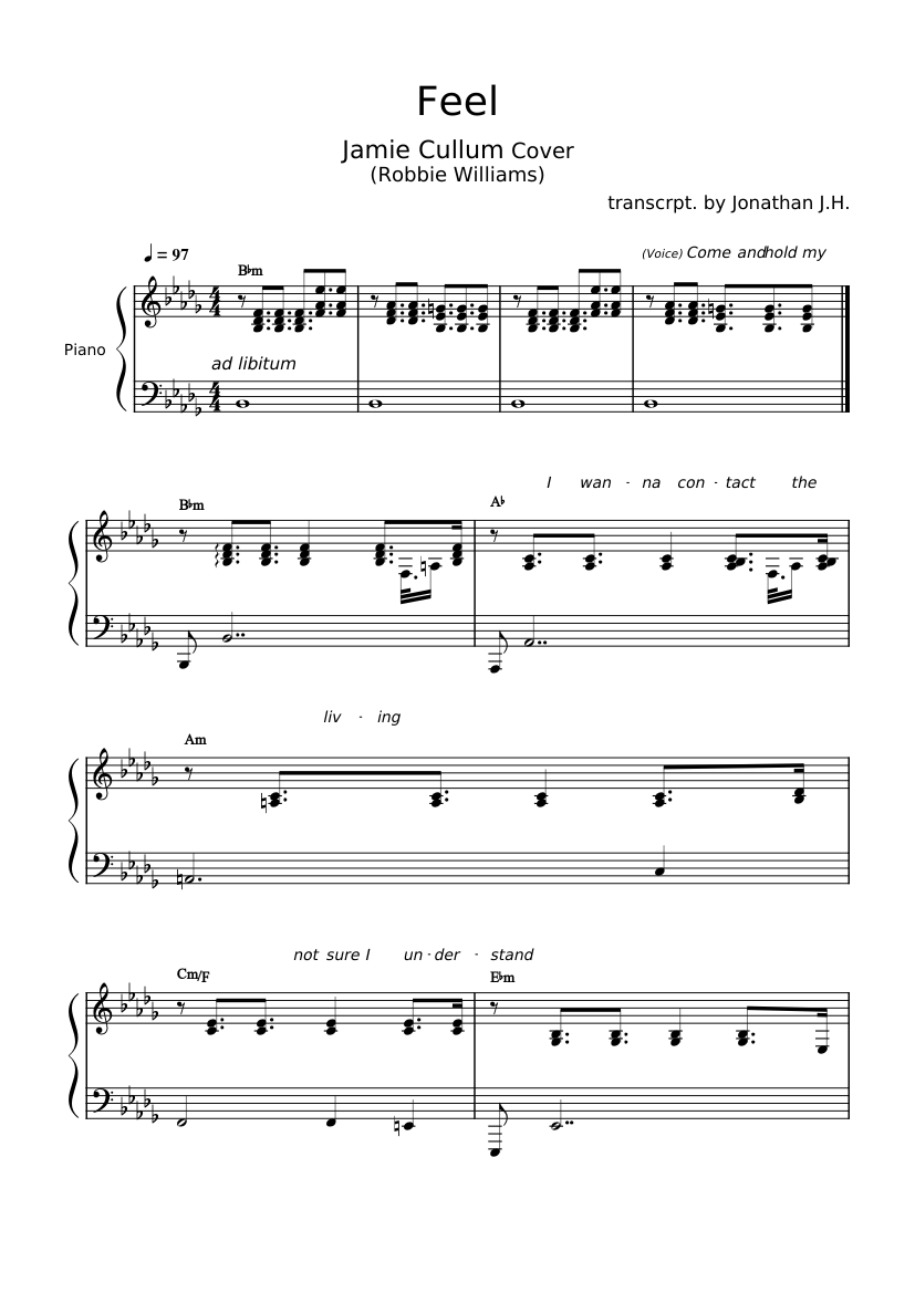 Feel – Jamie Cullum (Robbie Williams) Sheet music for Piano, Vocals ...