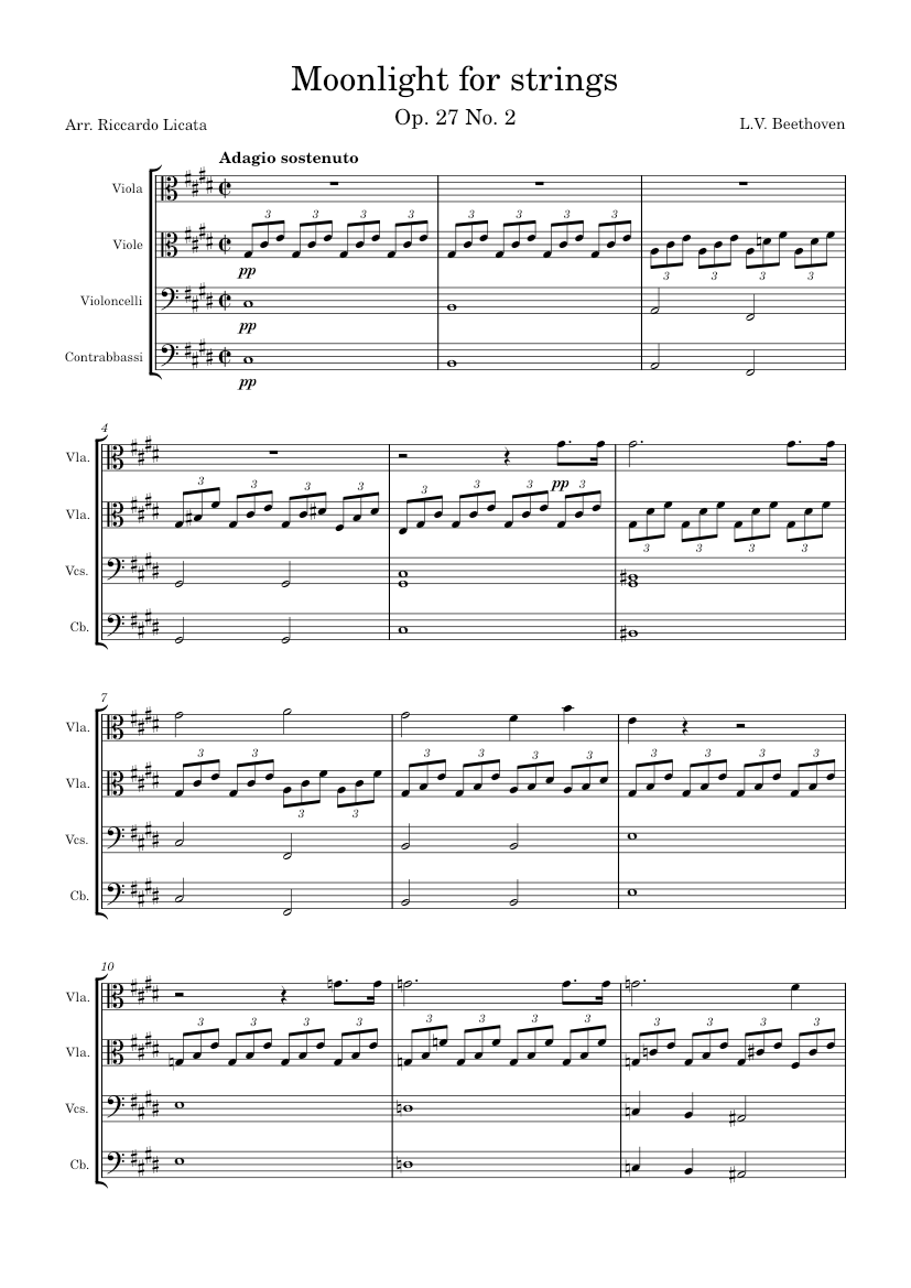 Moonlight Sonata – Ludwig van Beethoven Moonlight Sheet music for Viola ...