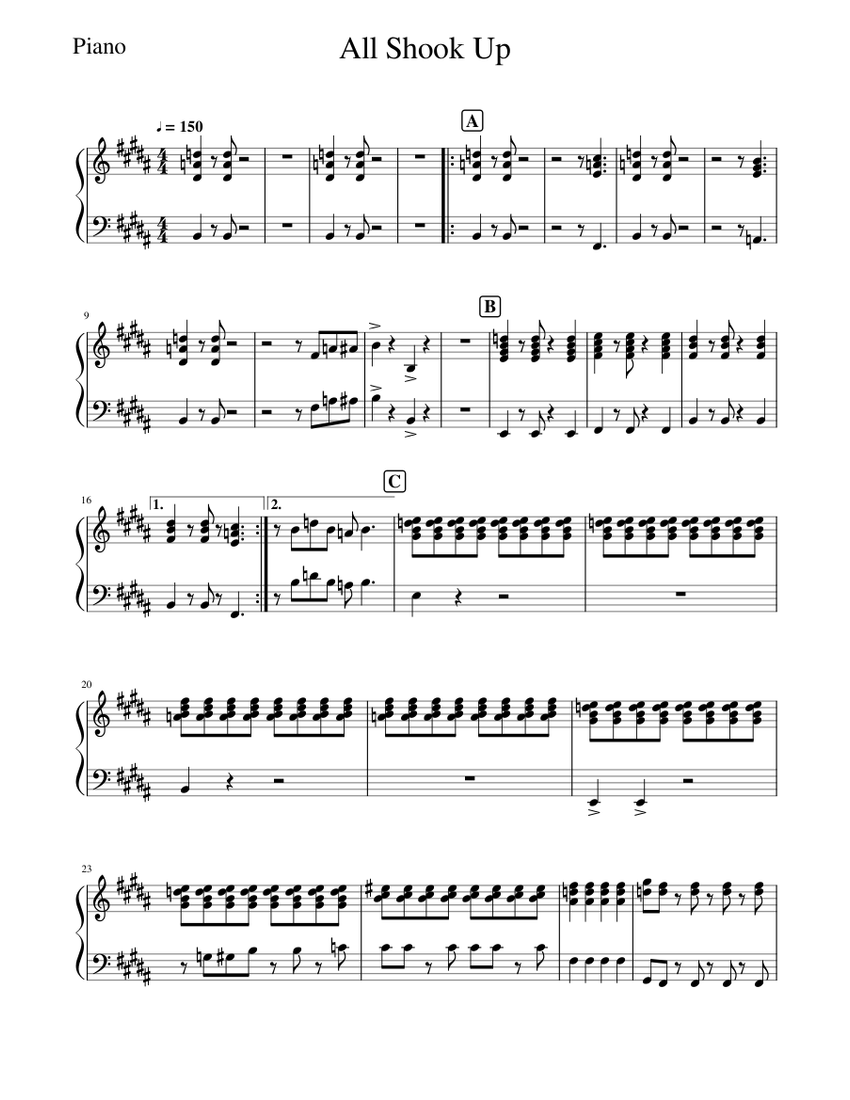 Piano - All Shook Up Sheet music for Piano (Solo) | Musescore.com