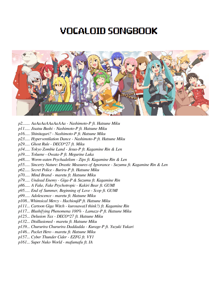 VOCALOID SONGBOOK [about 24 songs so far] Sheet Music for Piano (Solo ...